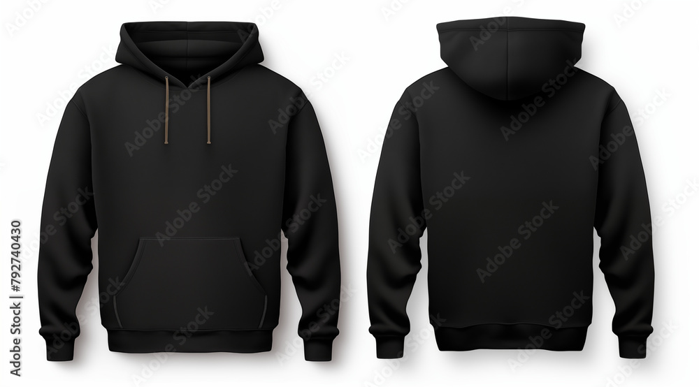 Plain black hoodie mockup Set of Black front and back view long sleaves ...
