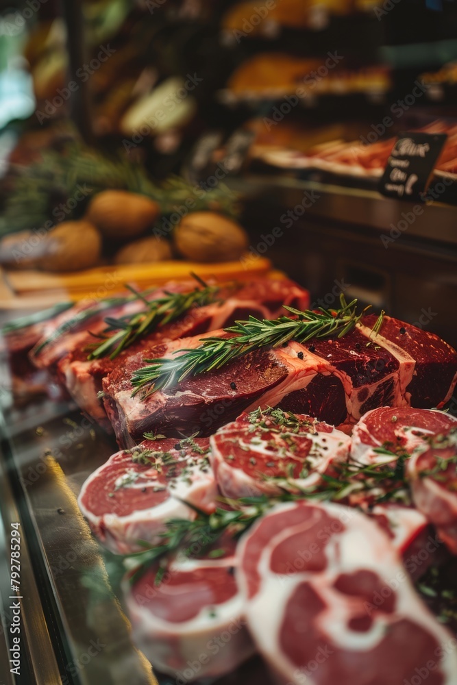 Chilled Display of Mature Dry Aged Meat in Butcher Shop - Perfectly ...