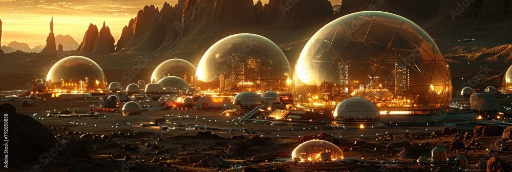 Eco-friendly space colony on Mars, with geodesic domes for agriculture ...