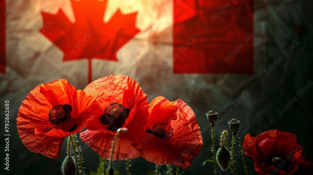 Poppy flowers with Canada flag, Remembrance day concept Stock ...