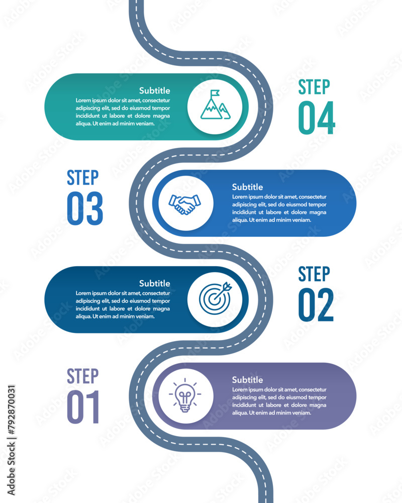 4 Process Infographic Roadmap Design Template. Milestone, Timeline ...