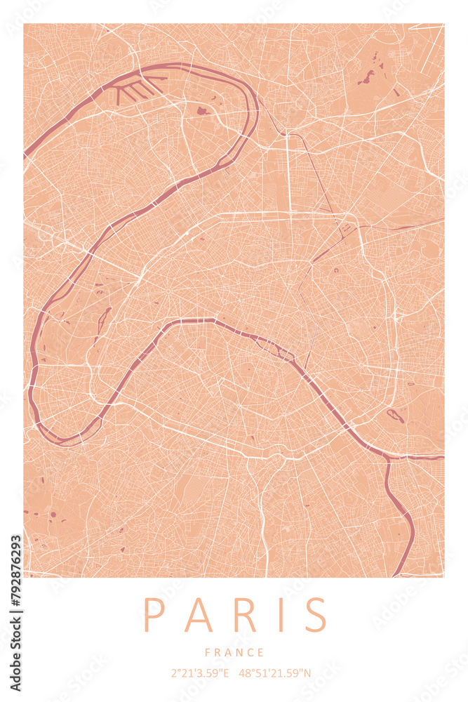 Vector poster map city Paris. Detailed city map, 2024 new, map Paris ...