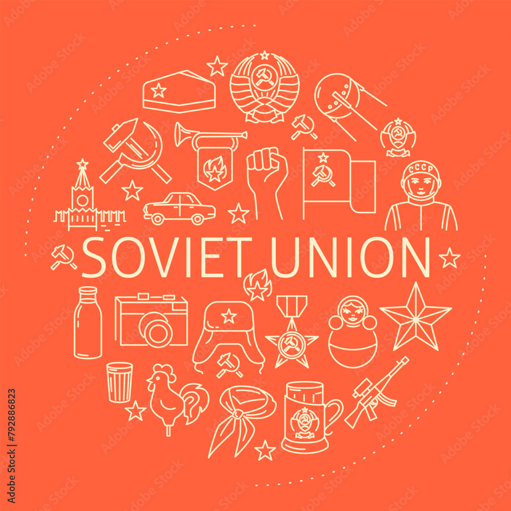 Round poster with former Soviet Union symbols Stock Vector | Adobe Stock