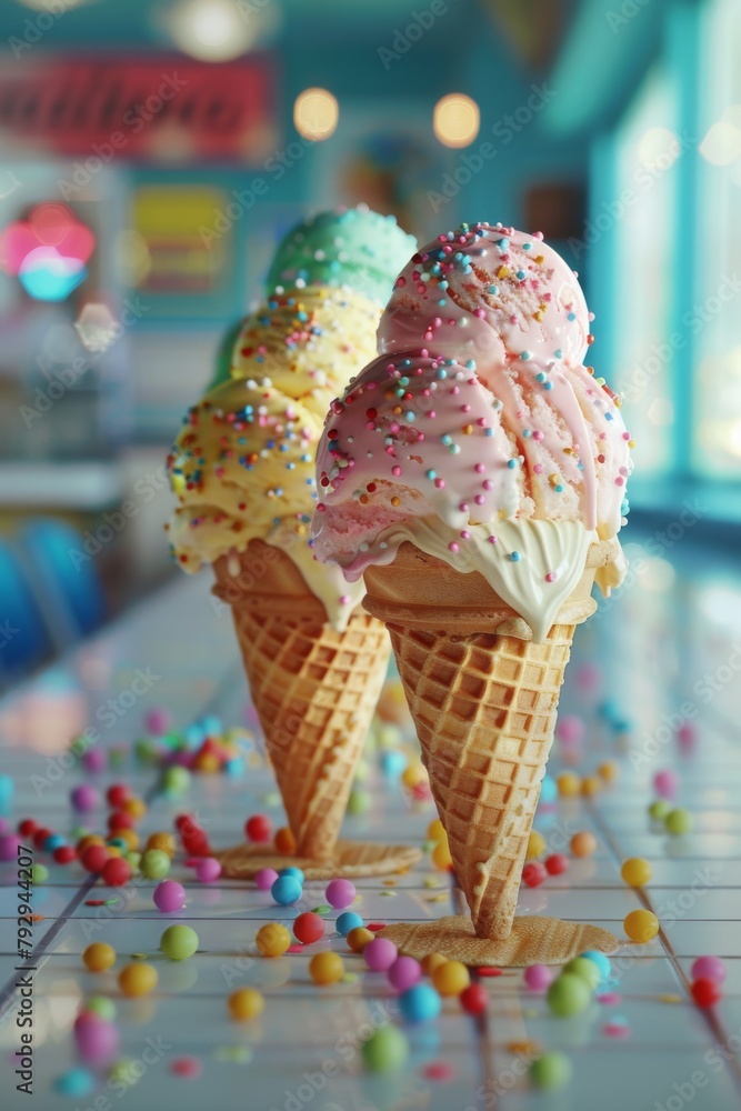 mom and pop ice cream parlor serving up scoops of joy onsunny day Stock ...