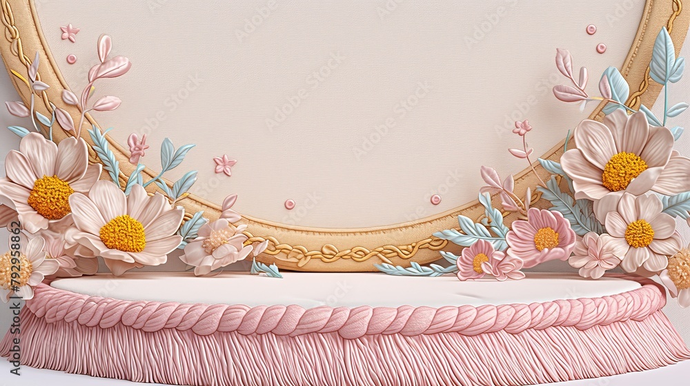 Pink and mint color bookish cartoon illustration, Close-up 3D Mock up ...