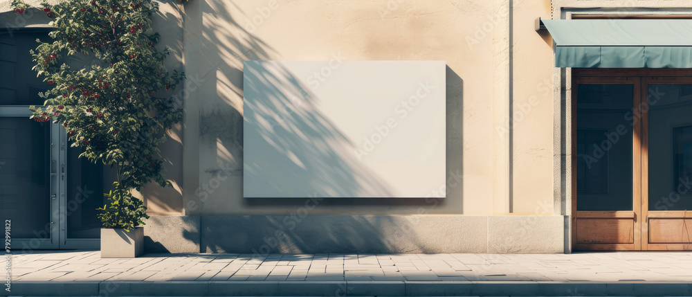 Empty wall sign board mockup at the city street. Template, banner for ...