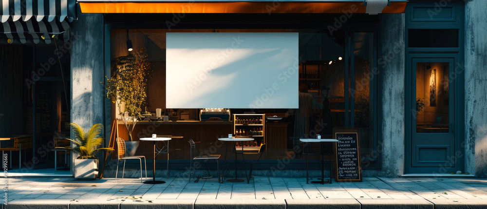 Facade of street store, cafe, coffee shop, restaurant with empty sign ...