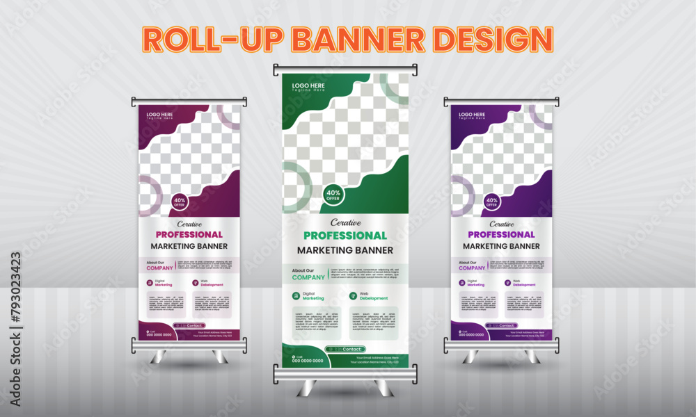Vector business rack card template. Corporate X Banner. Pull Up Roll Up ...