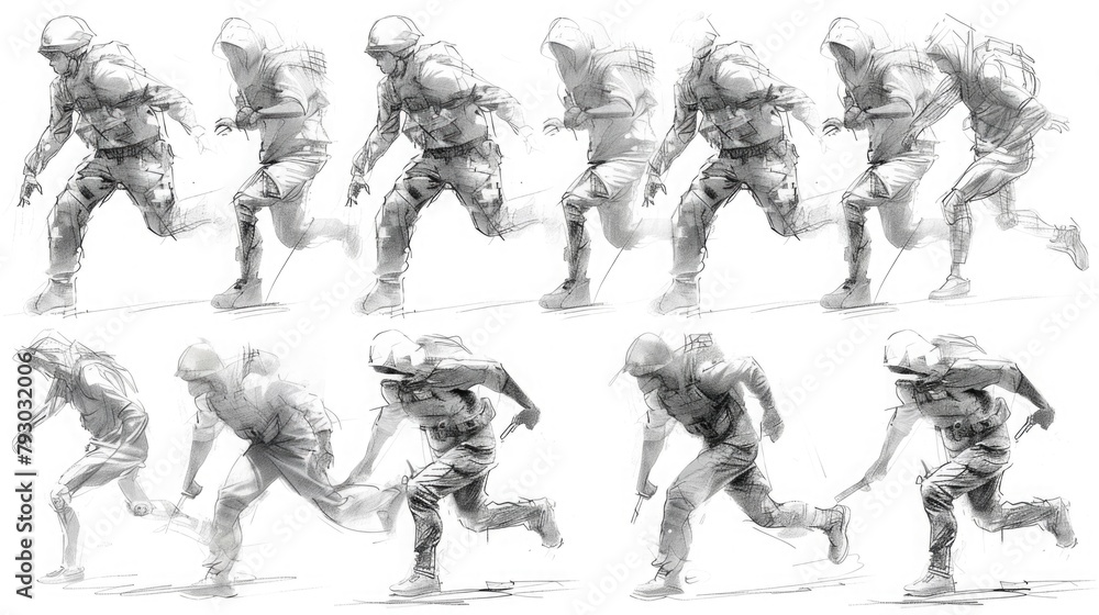 Character Design Sheet: Human Anatomy in Action, Pencil Sketch Stock ...