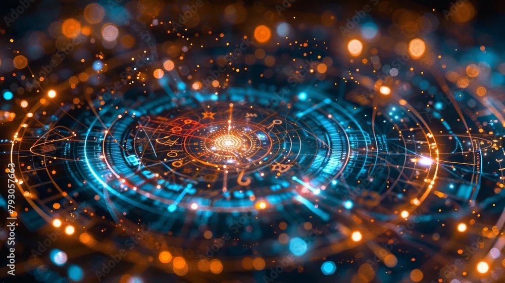 Hypnotic astrology chart with cosmic elements on a mesmerizing space ...