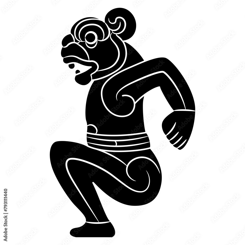 Seated anthropomorphic jaguar man. Native American ethnic animal design ...