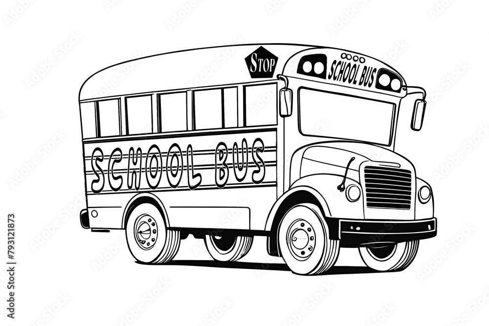 Bus Coloring Page Vehicle Illustration isolated on Transparent ...