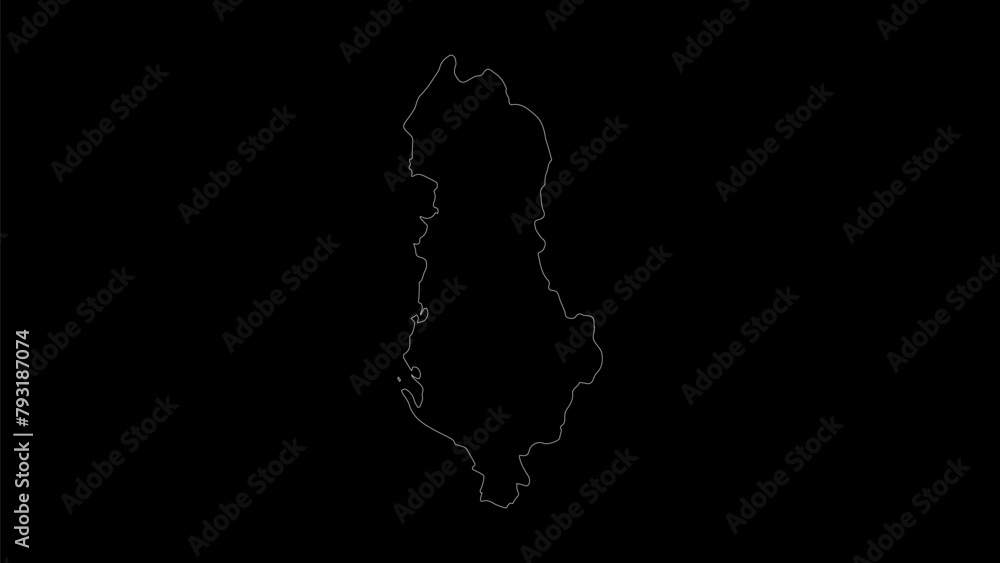 Albania map vector illustration. Drawing with a white line on a black ...