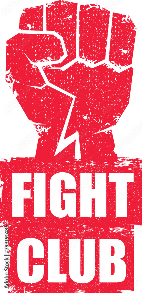 fight club vector red logo or label with grunge red man fist isolated ...