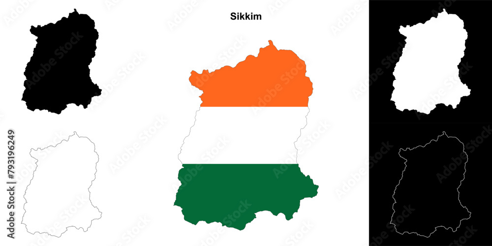 Sikkim state outline map set Stock Vector | Adobe Stock