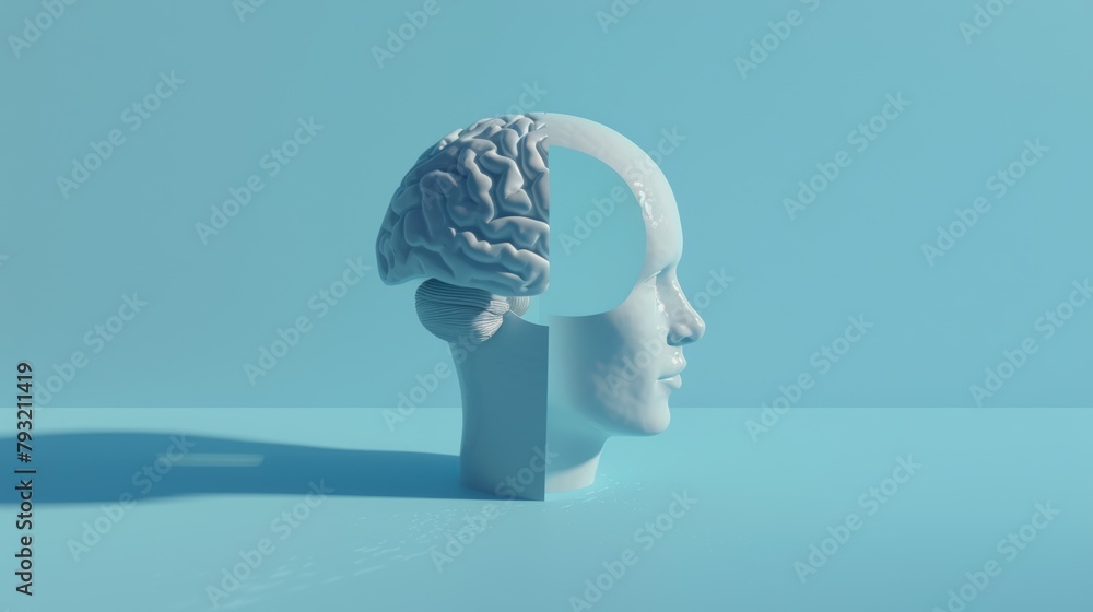 A representation of the brain positioned inside an empty human head ...