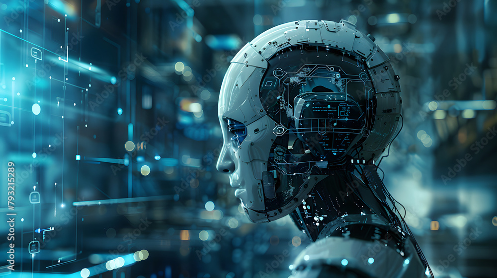 Human interface overlay with artificial intelligence, ai background ...