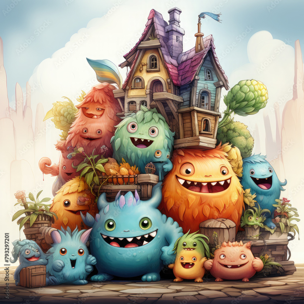 Watercolor monster house vector, clipart Illustration, Generative Ai ...