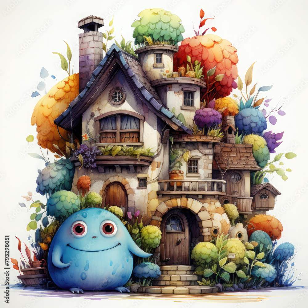 Watercolor monster house vector, clipart Illustration, Generative Ai ...