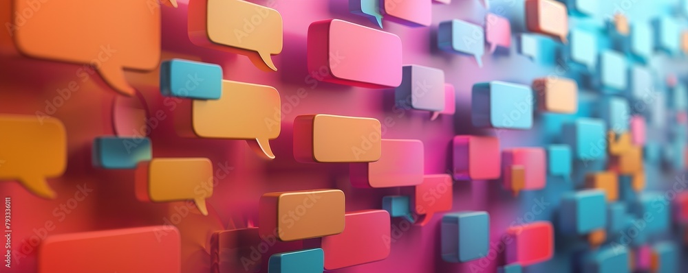 Visual showing a series of comment bubbles over a social media feed ...