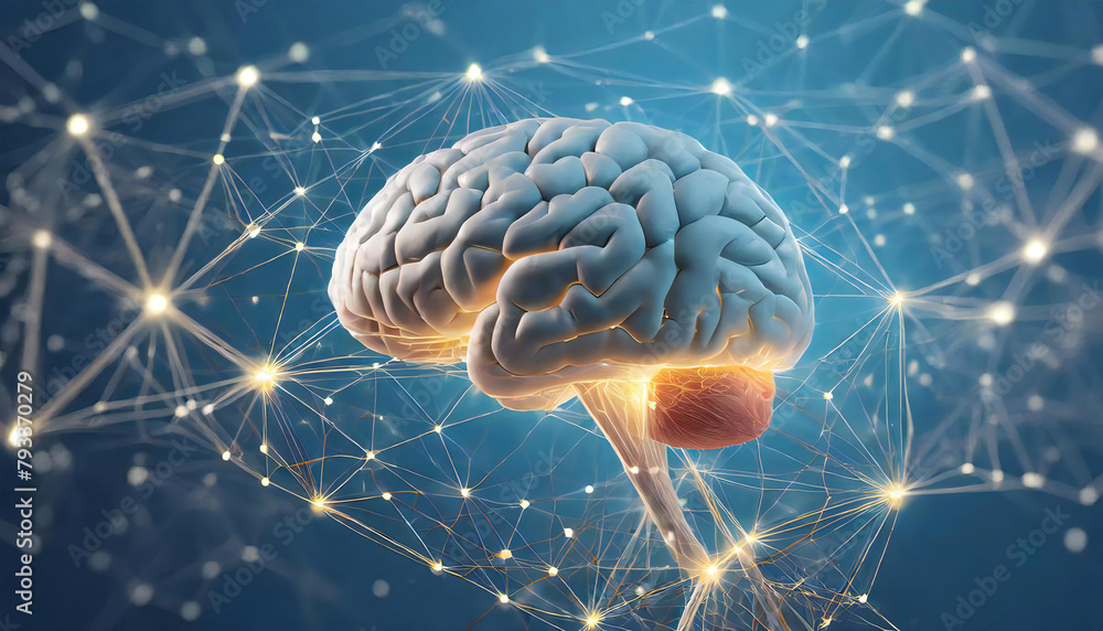 Image of human brain with neural network and nodes. artificial ...