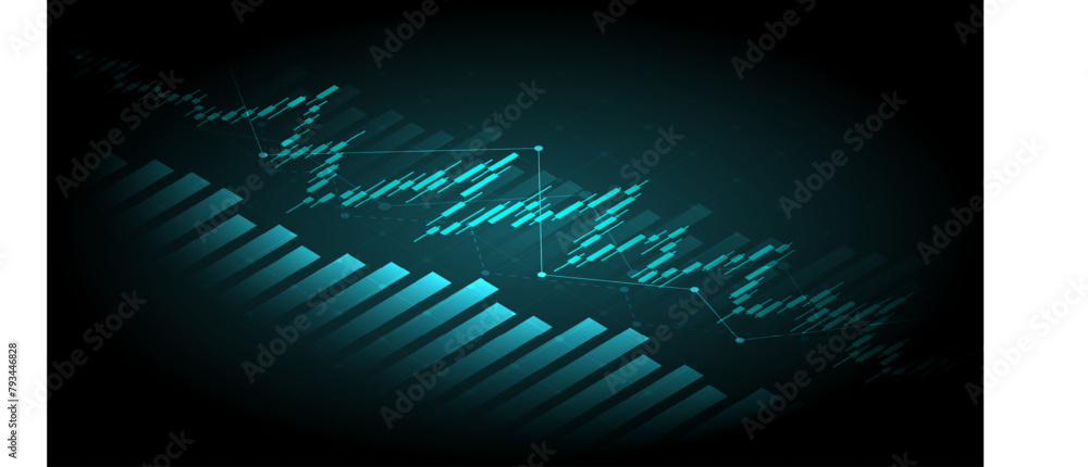 Widescreen Abstract financial graph with uptrend line and bar chart of ...