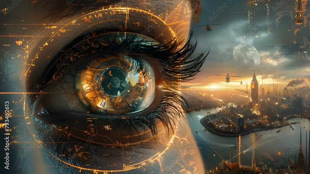 Futuristic eye scanning technology background, AR contact lens ...