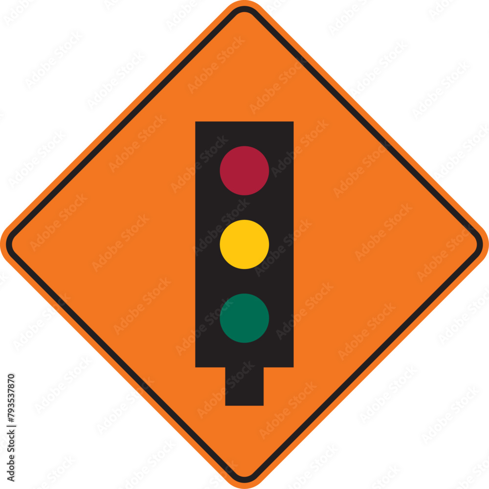 proximidad de semáforo, señal de prevención, señal color naranja ...
