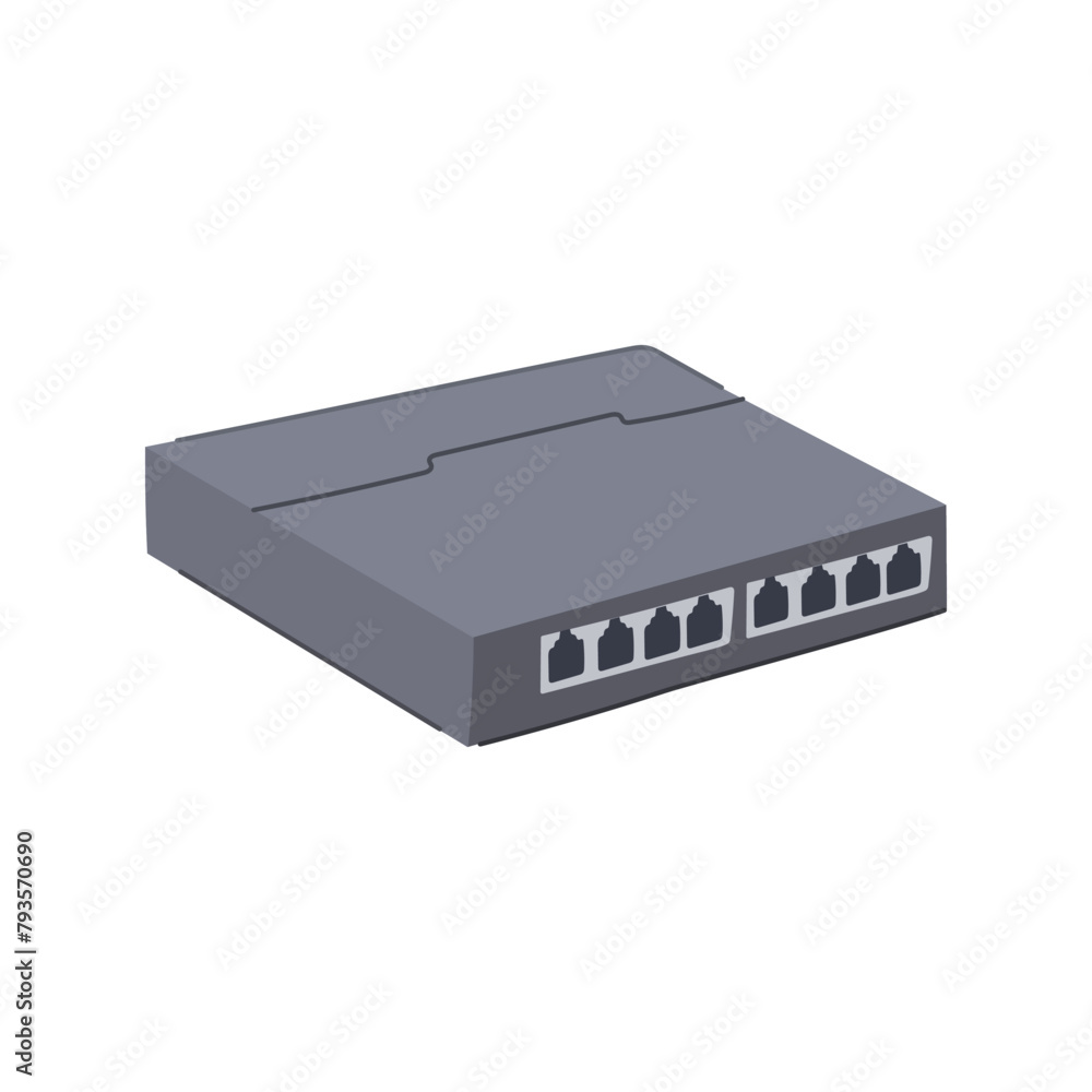 ethernet network switch cartoon. lan vlan, router firewall, traffic ...