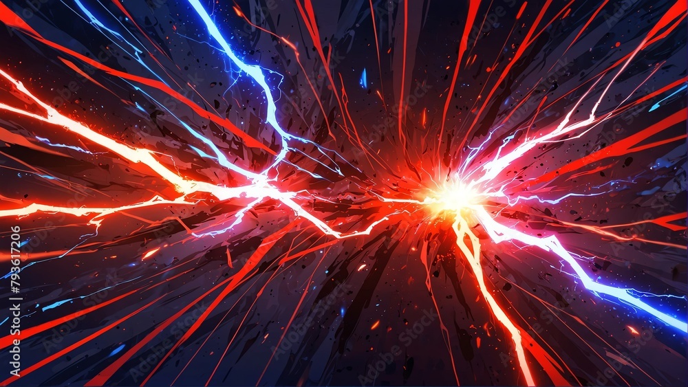 abstract red and blue lightning sparks effects anime cartoon style ...