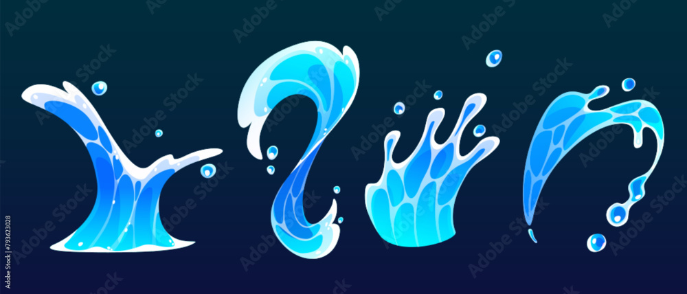 Cartoon water splash and surf wave. Cute comic sea or ocean liquid ...