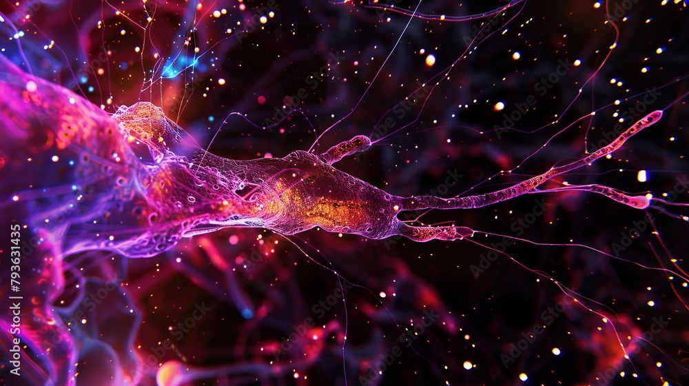 Illustration Stock Microscopic View of Neuron Cells Forming a Neural Network: Exploring Neuro ...