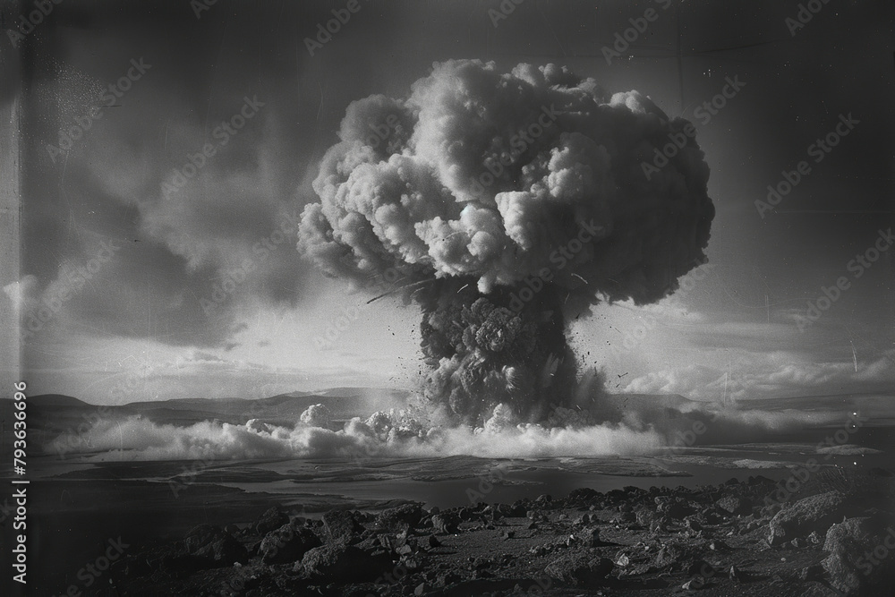 Generative ai on theme of scary nuclear explosion in outdoor, mushroom ...