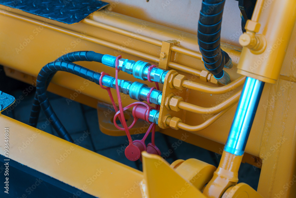 Spiral cable connecting truck cabin and trailer. Pneumatic hoses and ...