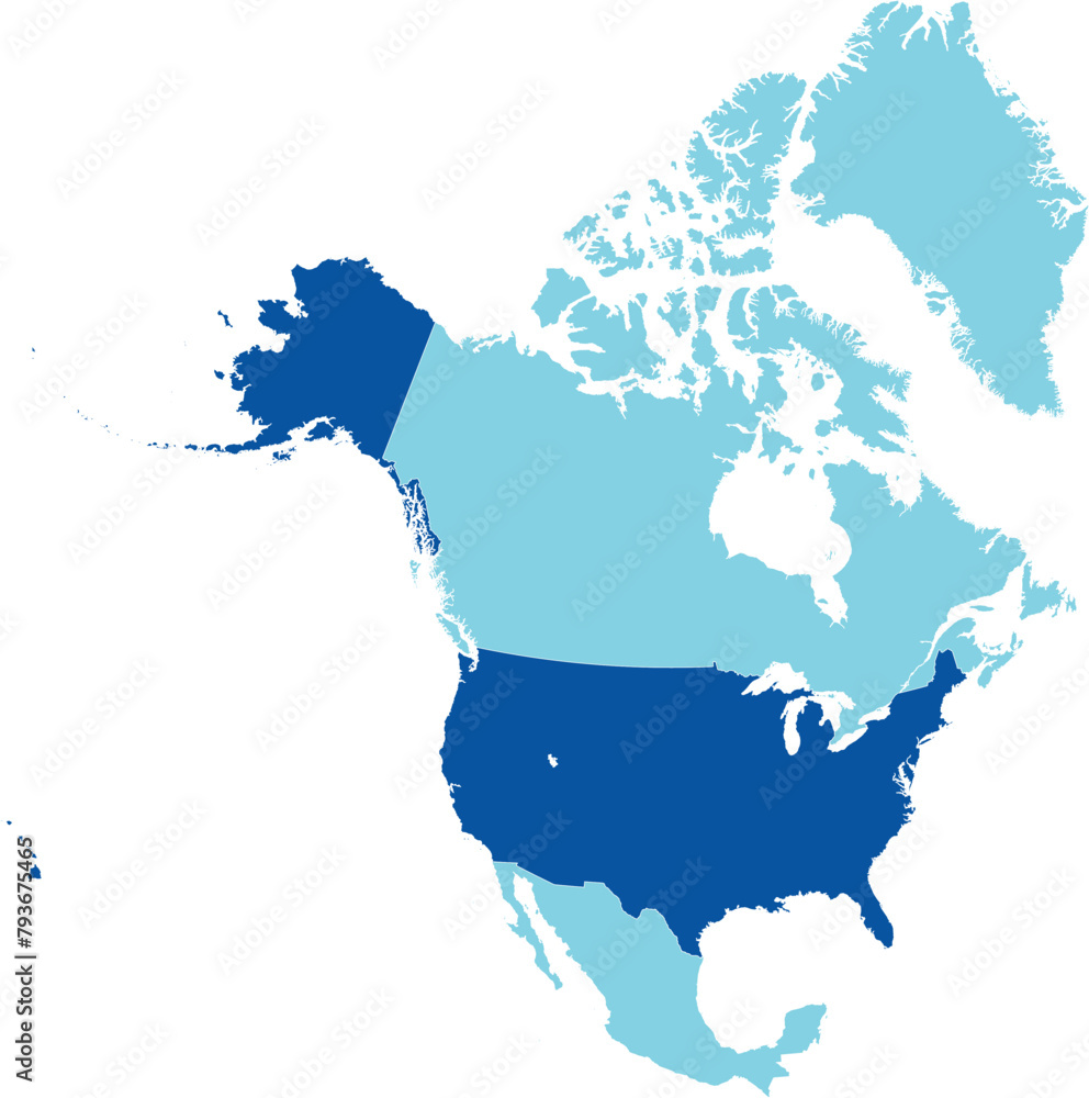 Dark blue detailed blank political map of the UNITED STATES on ...