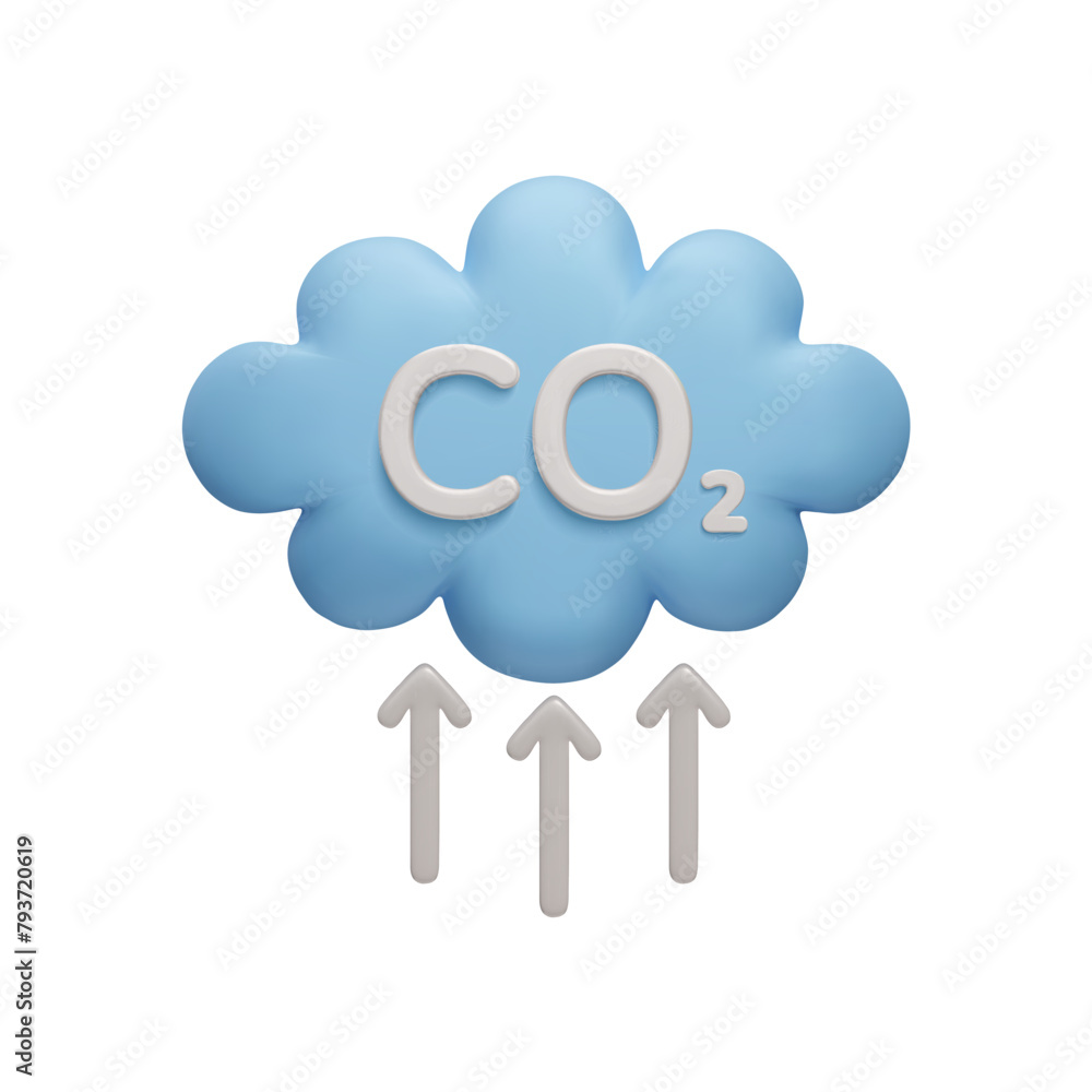 Co2 emission reduction, carbon neutral blue 3D cloud vector icon. Eco ...