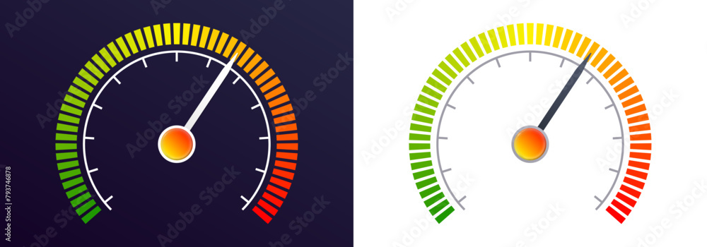 Speedometer icon. Gauge, speed meter, risk indicator with arrow and ...