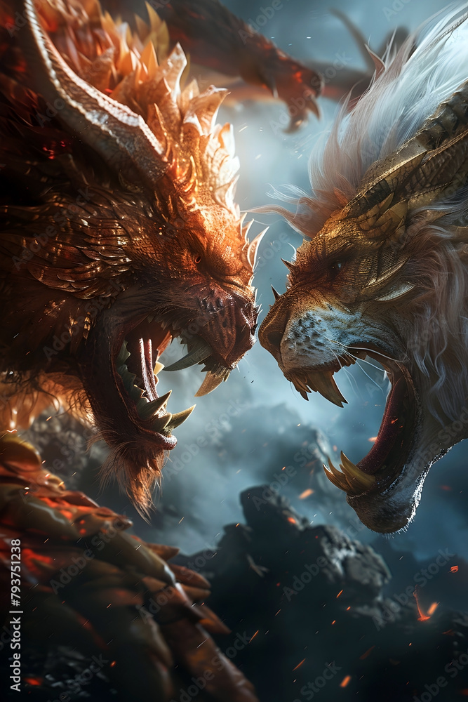 Colossal Clash of Mythical Titans:Roc,Manticore,and Wyvern in Epic ...