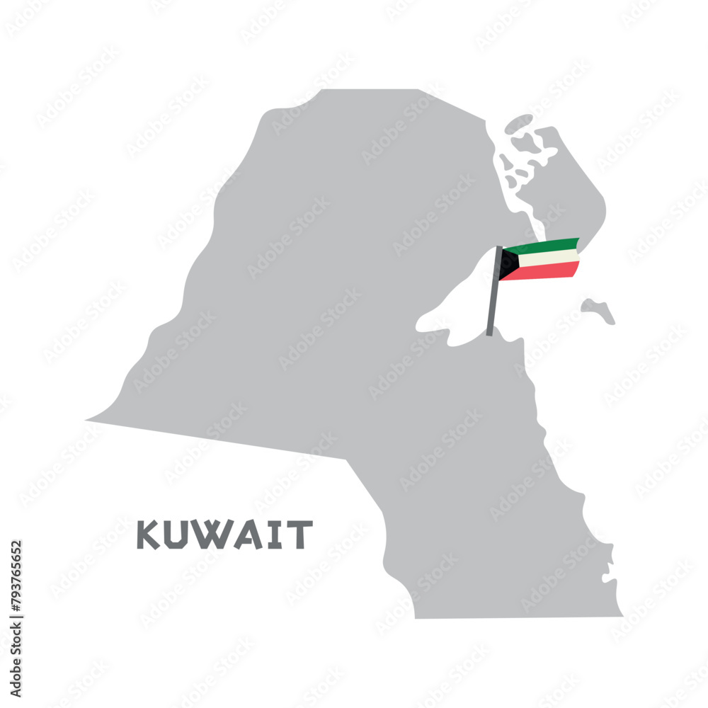 Image vectorielle Stock Kuwait vector map illustration, country map silhouette with the flag ...