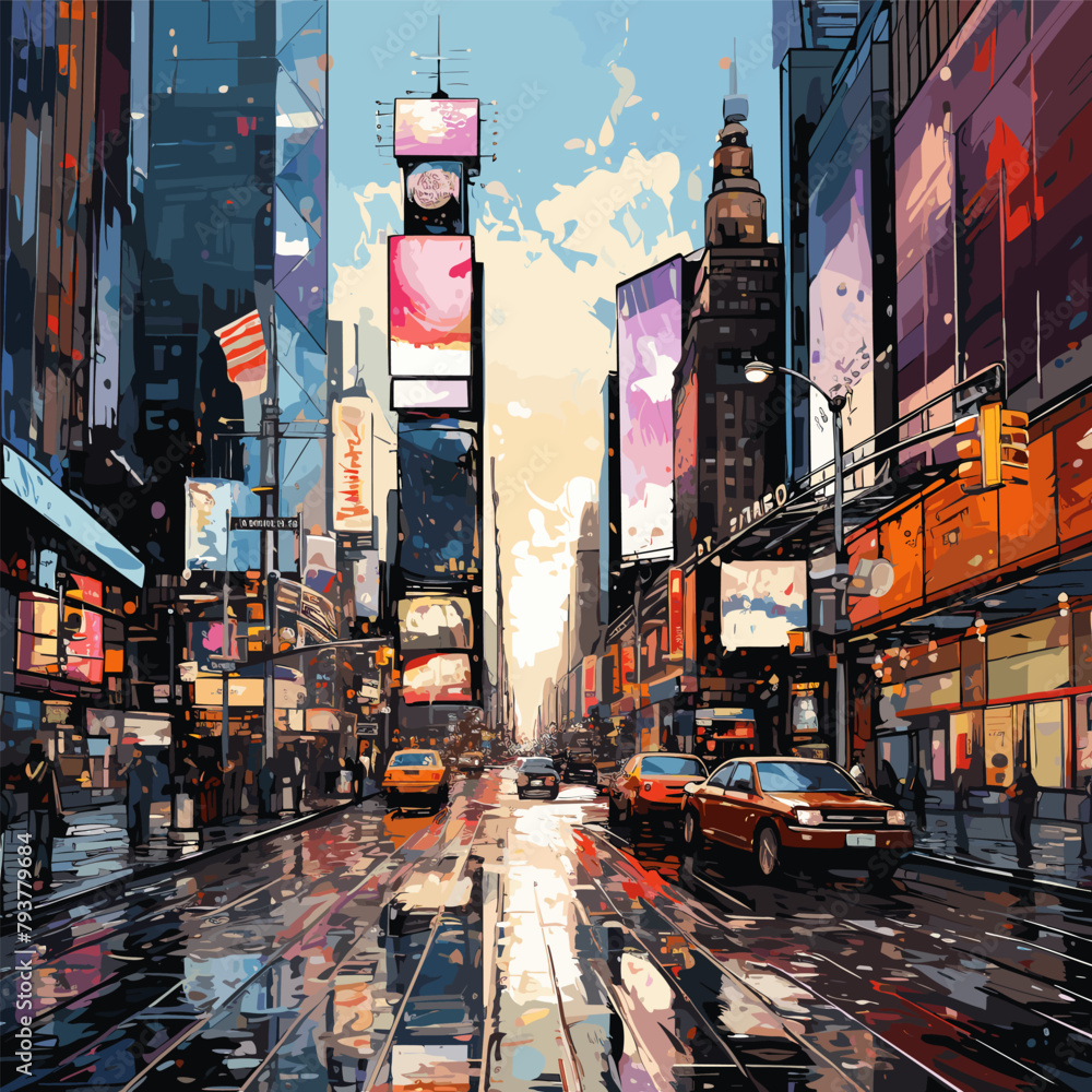 Times Square. Times Square hand-drawn comic illustration. Vector doodle ...