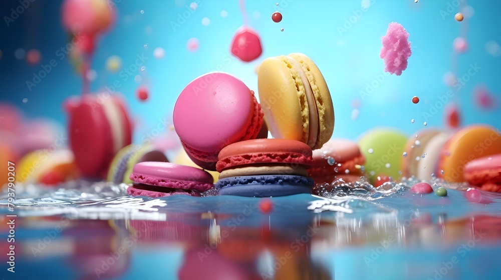 Dive into a whimsical world of sweetness as various colorful macarons ...