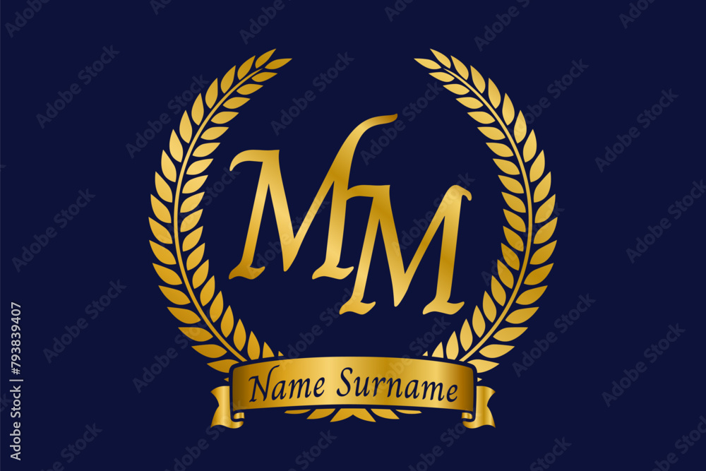 Initial letter M and M, MM monogram logo design with laurel wreath ... Initial letter M and M, MM monogram logo design with laurel wreath ...
