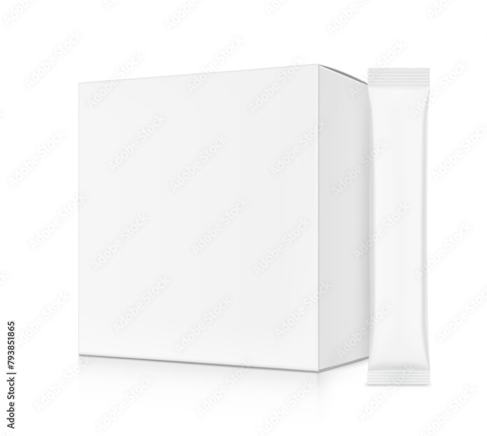 Universal blank cardboard box with stick mockup set. Vector ...