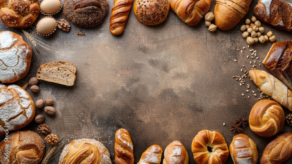 Summer artisan bakery sales design, border of freshly baked bread and ...