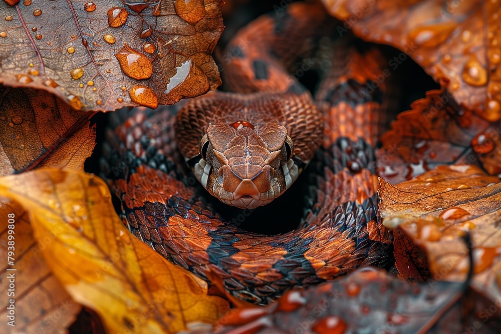 Copperhead Snake: Blending into fallen leaves with its cryptic ...