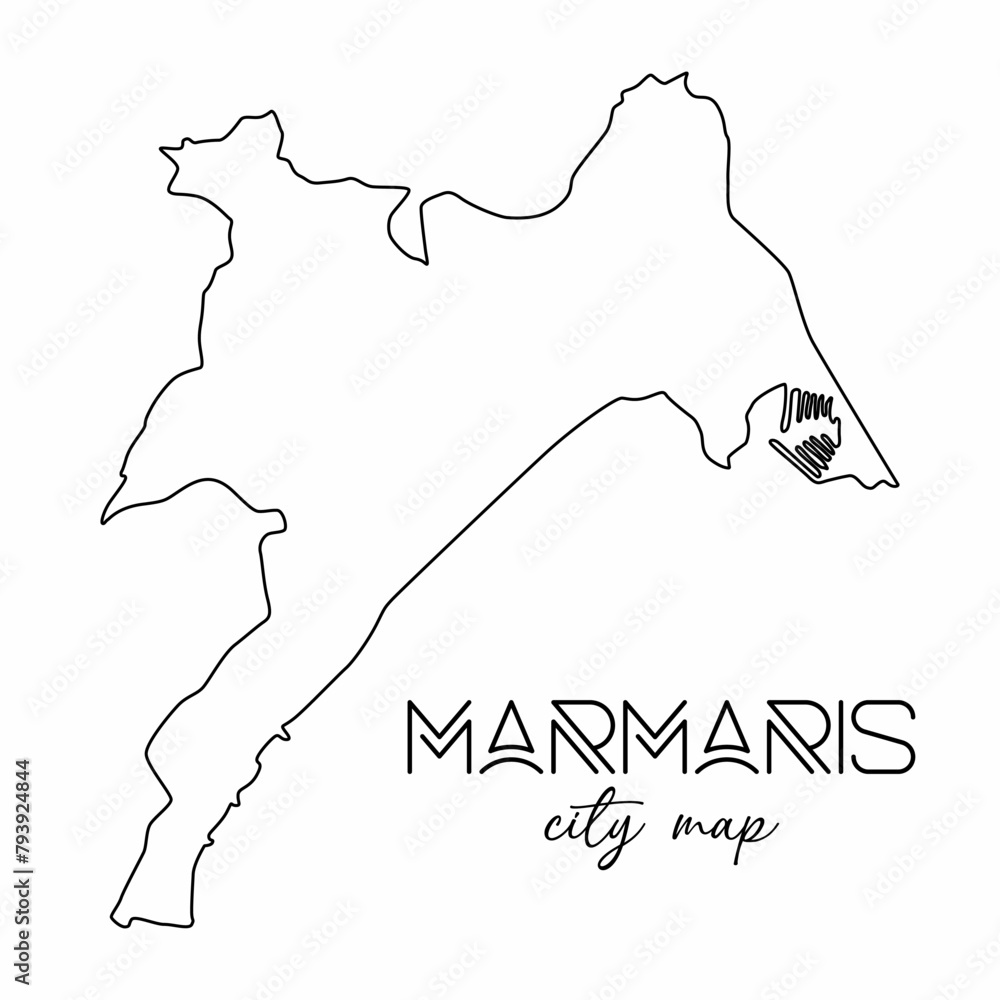 Marmaris city map vector contour. Turkey touristic place map isolated ...