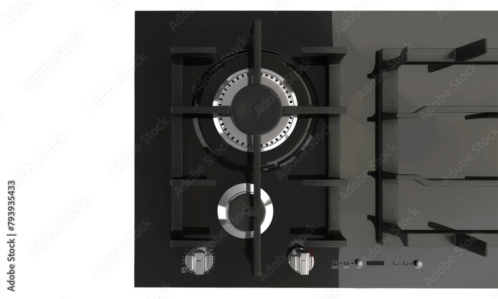 Modern gas cooktop with five burners in a sleek black finish, designed ...