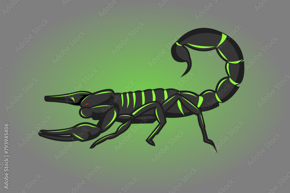 This is a game scorpion logo in gray and green colors suitable for ...