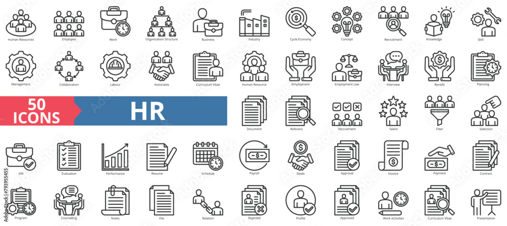 HR icon collection set. Containing employee, work, organization ...