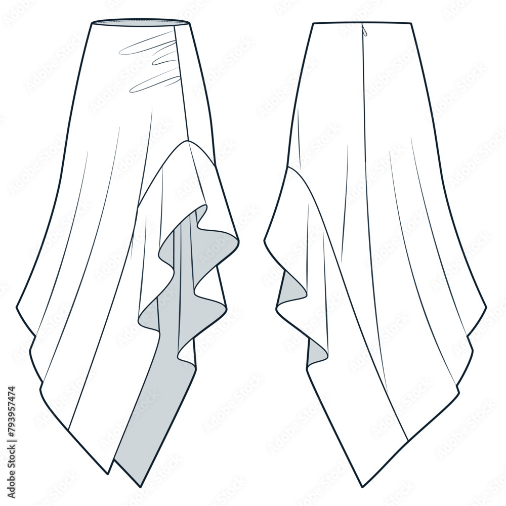 Image vectorielle Stock Asymmetric maxi Skirt technical fashion ...